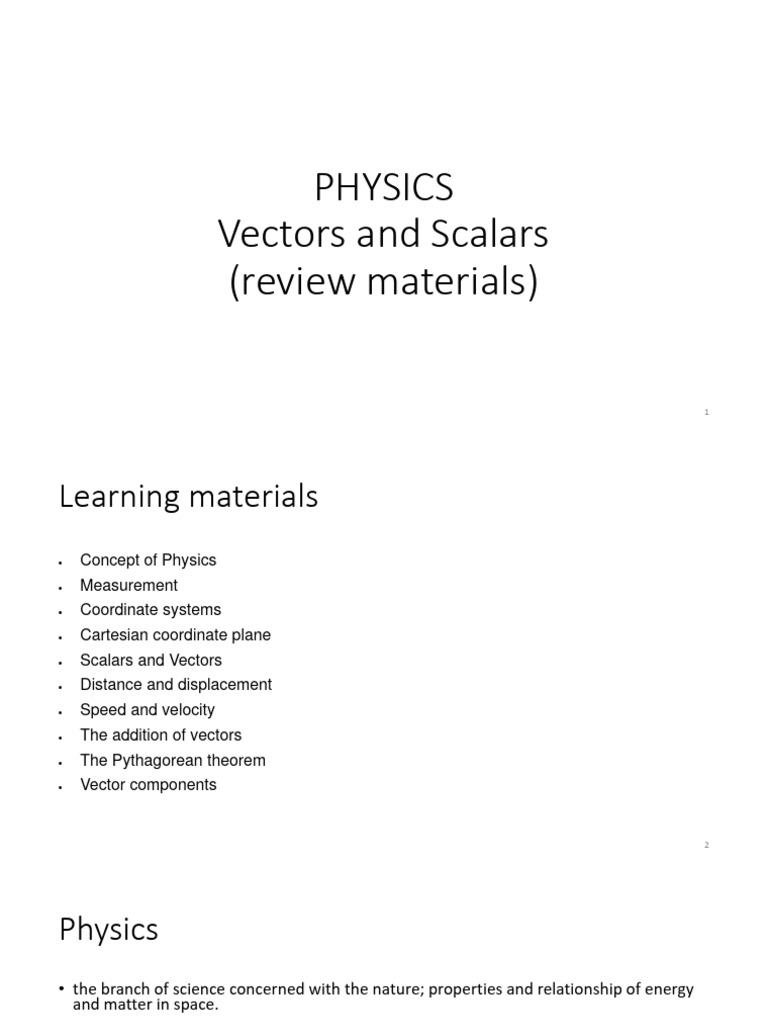 1 Vectors And Scalars Pdf Euclidean Vector Cartesian Coordinate System
