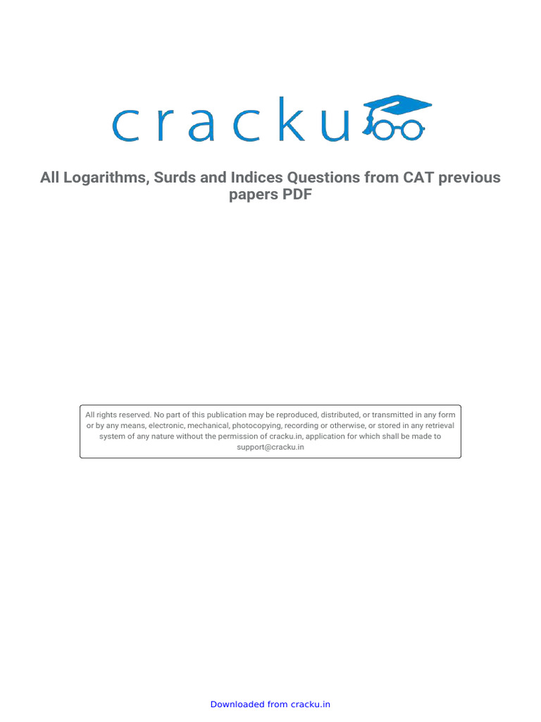 CAT Logarithms and Indices Questions PDF | PDF | Logarithm | Numbers