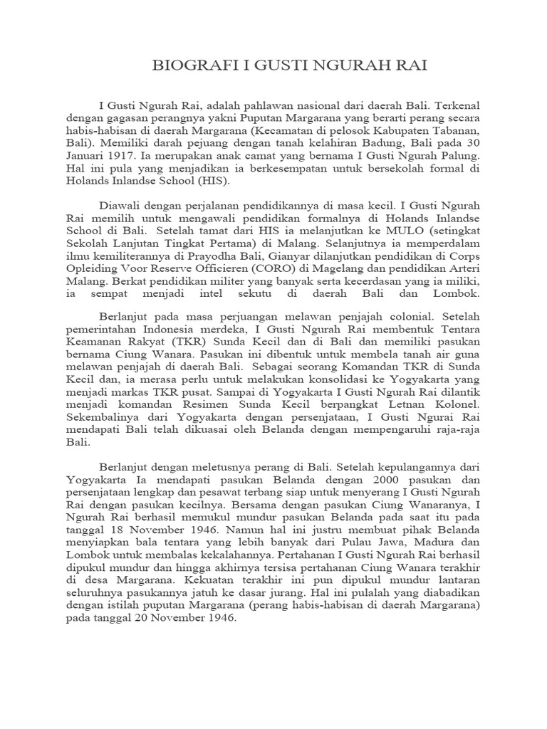 Teks Biografi I Gusti Ngurah Rai | PDF