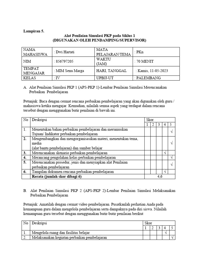 Alat Penilaian Simulasi PKP 1 | PDF