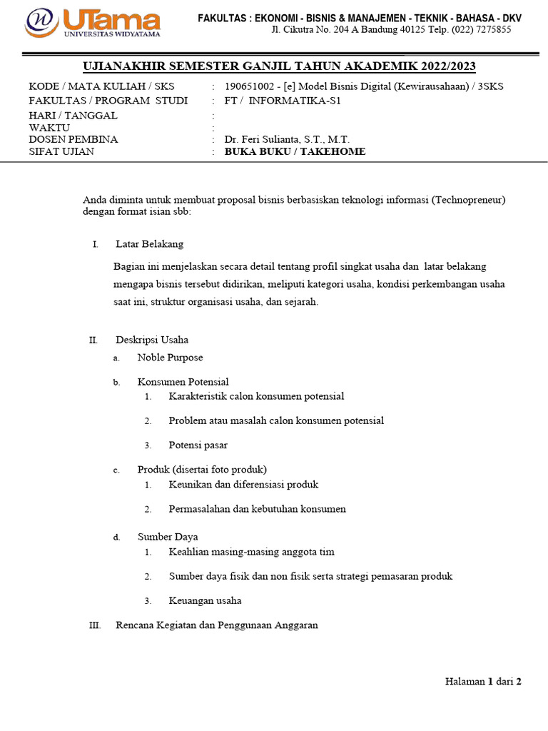 UAS Model Bisnis Digital Ganjil 2023 | PDF