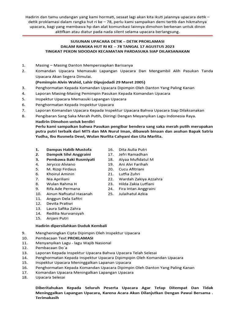 Susunan Upacara 17 Agustus 2023 | PDF