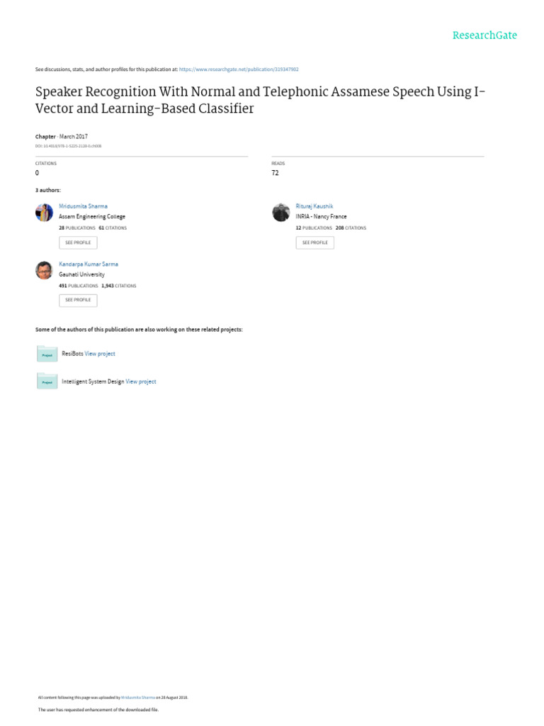 Speaker Recognition With Normal and Telephonic Assamese Speech Using I Vector and Learning Based ...