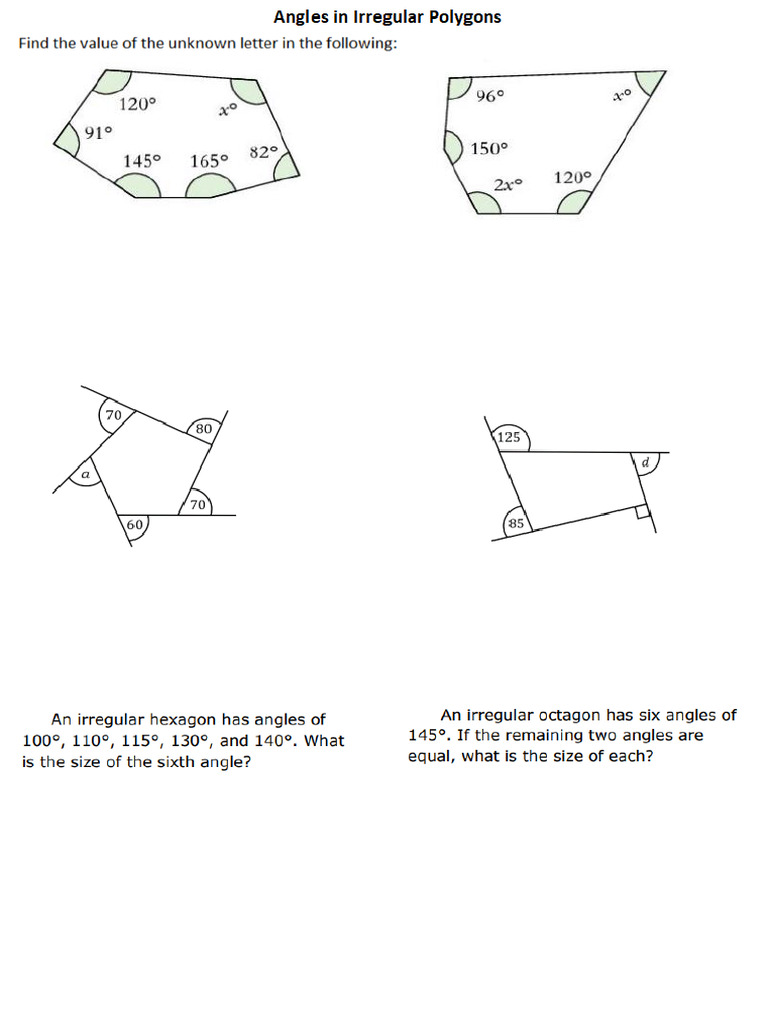 Angles in Regular and Irregular Polygons | PDF