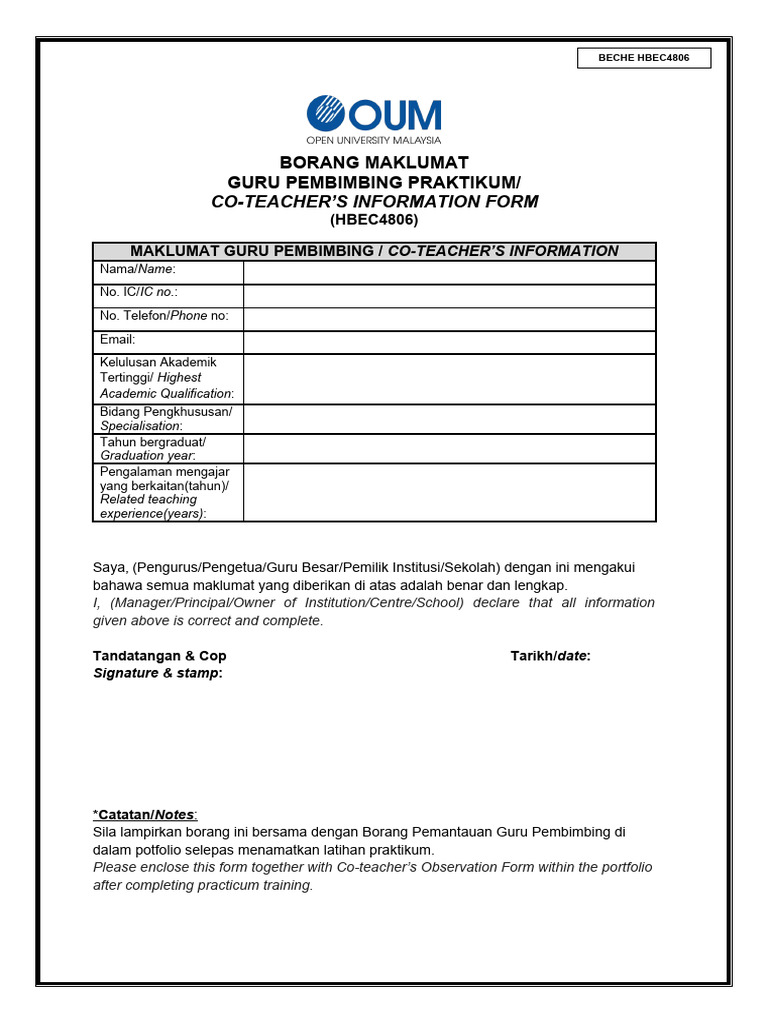 Borang Maklumat Guru Pembimbing | PDF | Karier & Perkembangan | Bisnis