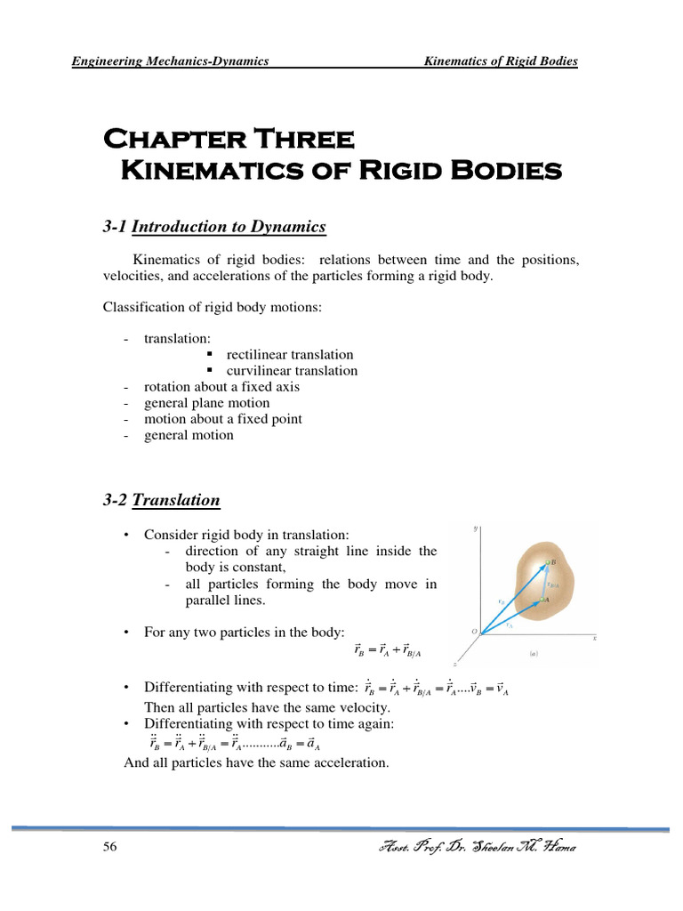 Chapter Three Kinematics of Rigid Bodies: 3-1 Introduction To Dynamics | PDF | Kinematics ...