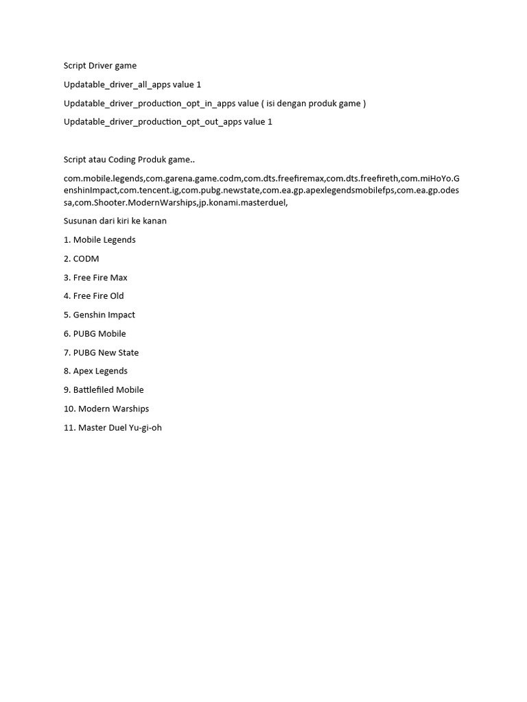 Script Driver Game Android 12. | PDF