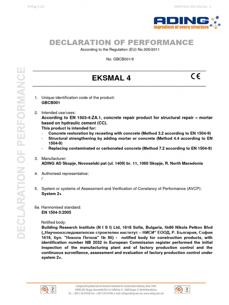DOP - Eksmal 4 - EN | PDF | Concrete | Building Engineering