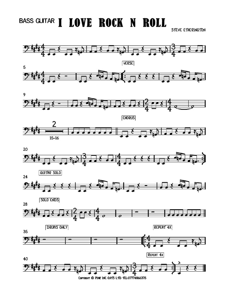 I Love Rock N Roll Bass Guitar | PDF | Popular Music | Songs