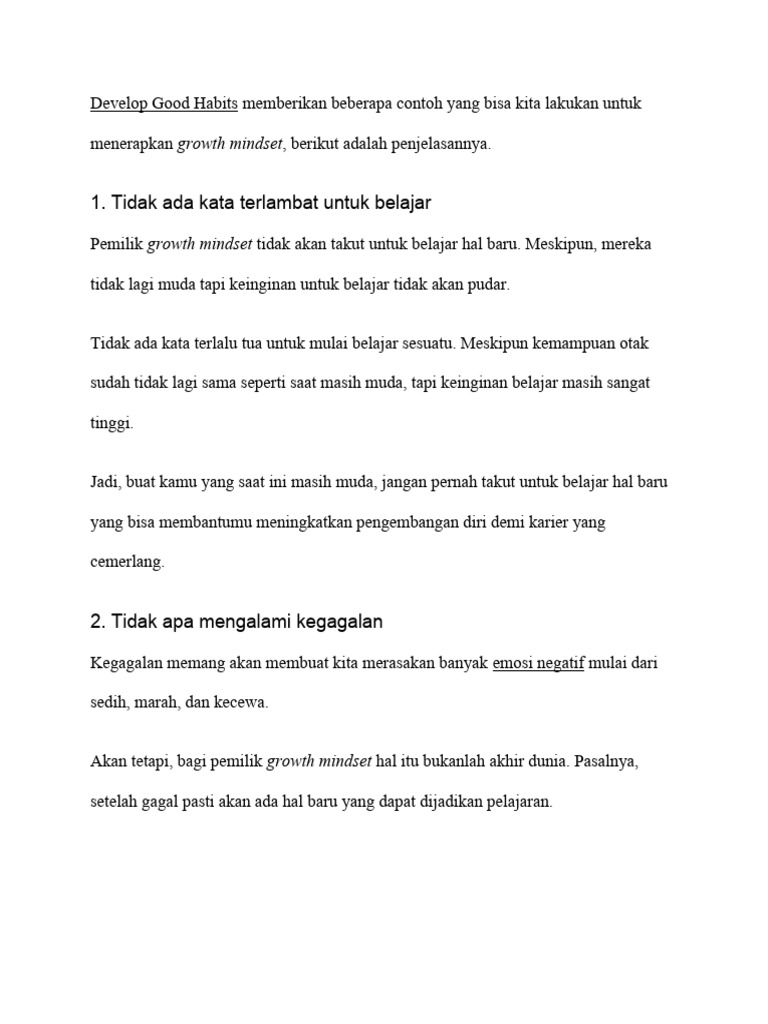Contoh Penerapan Grow Mindset | PDF | Pengembangan Diri