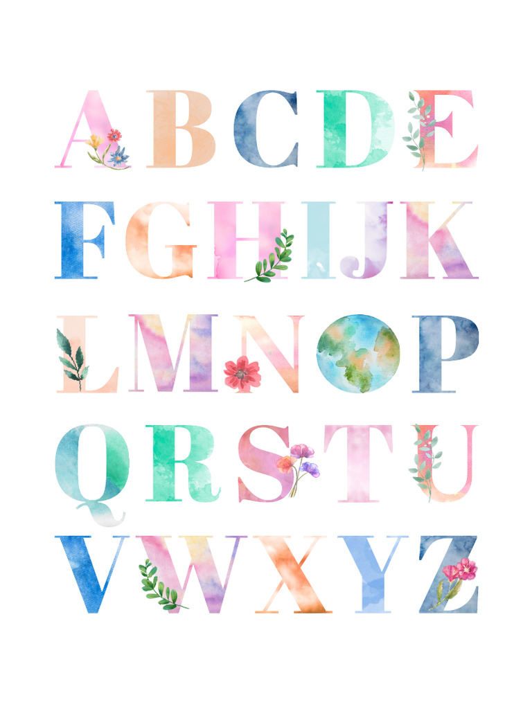 Alphabet Educational Poster in Watercolor Floral Style | PDF