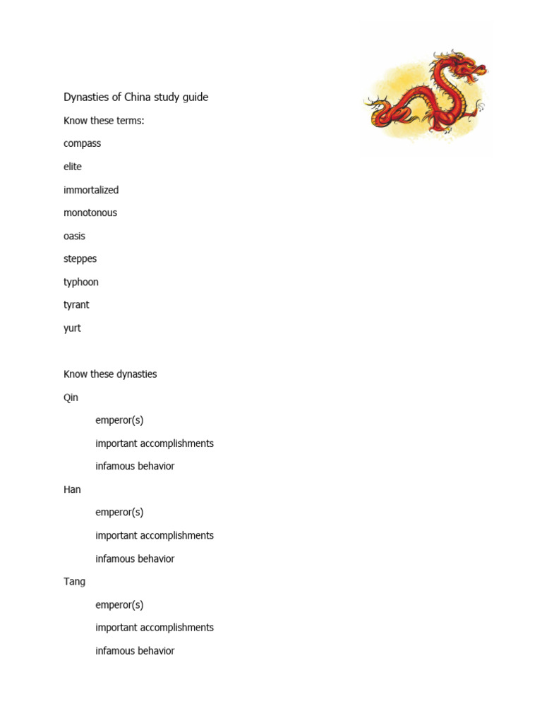 Dynasties of China Study Guide | PDF