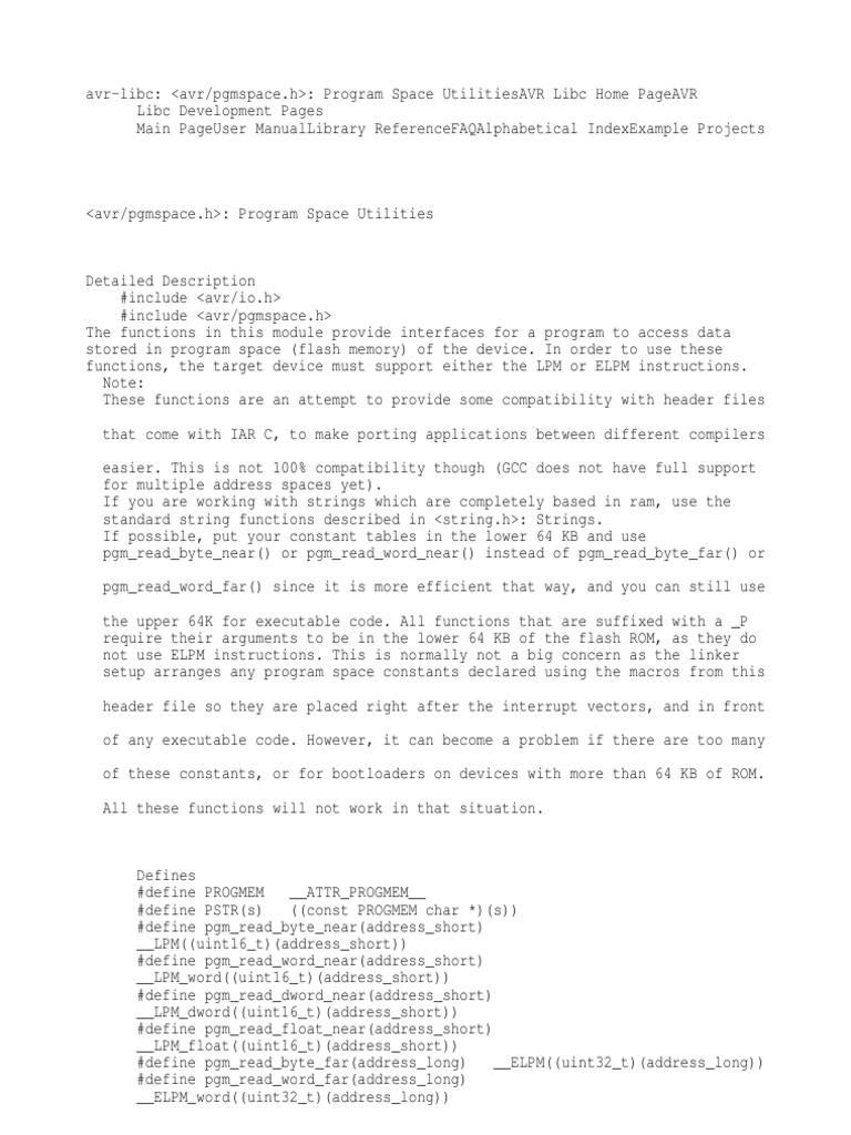 Avr-Libc Avr-Pgmspace - H Program Space Utilities | PDF | String (Computer Science) | Pointer ...