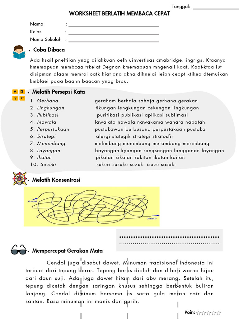 Worksheet Membaca Cepat | PDF