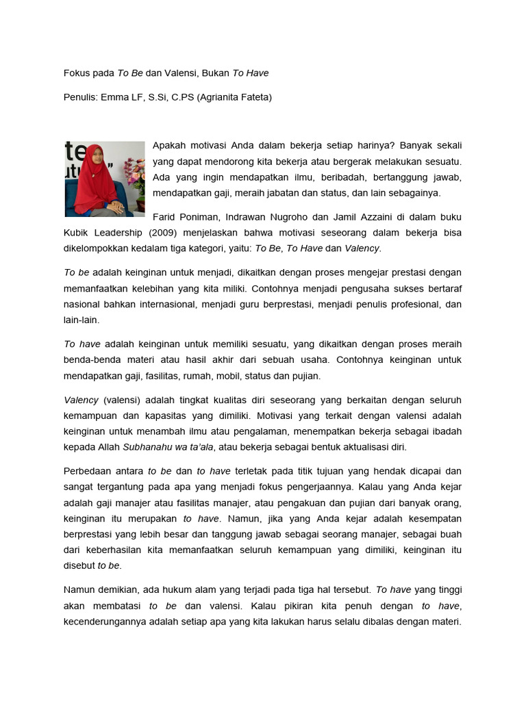 Fokus pada To Be dan Valensi Diri | PDF | Karier & Perkembangan | Bisnis