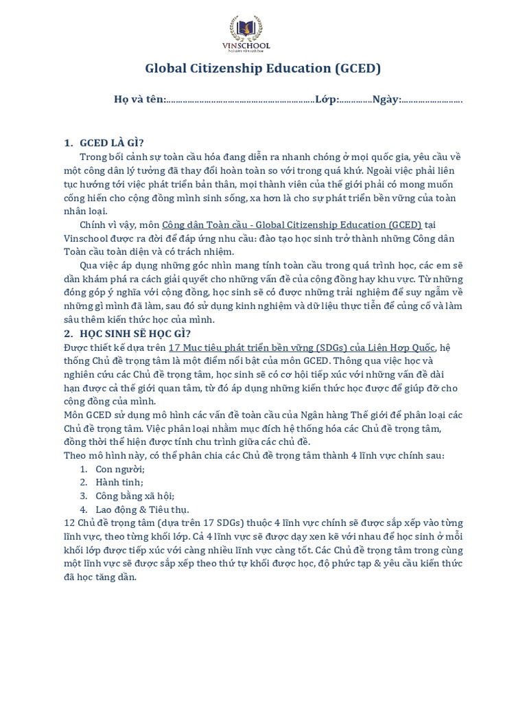 Phiếu Tài Liệu Tổng Quan GCED | PDF