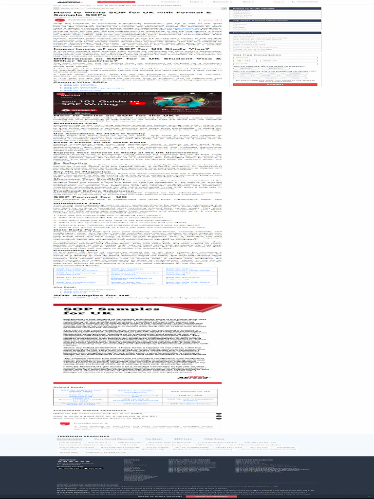 SOP For UK Format Sample SOPs For UK Universities | PDF