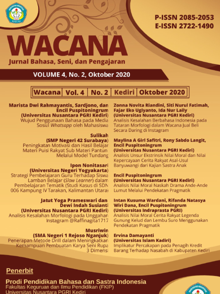 Sampul, Daftar Isi, Dan Artikel Analisis Moral Naskah Drama Andhe-Andhe ...