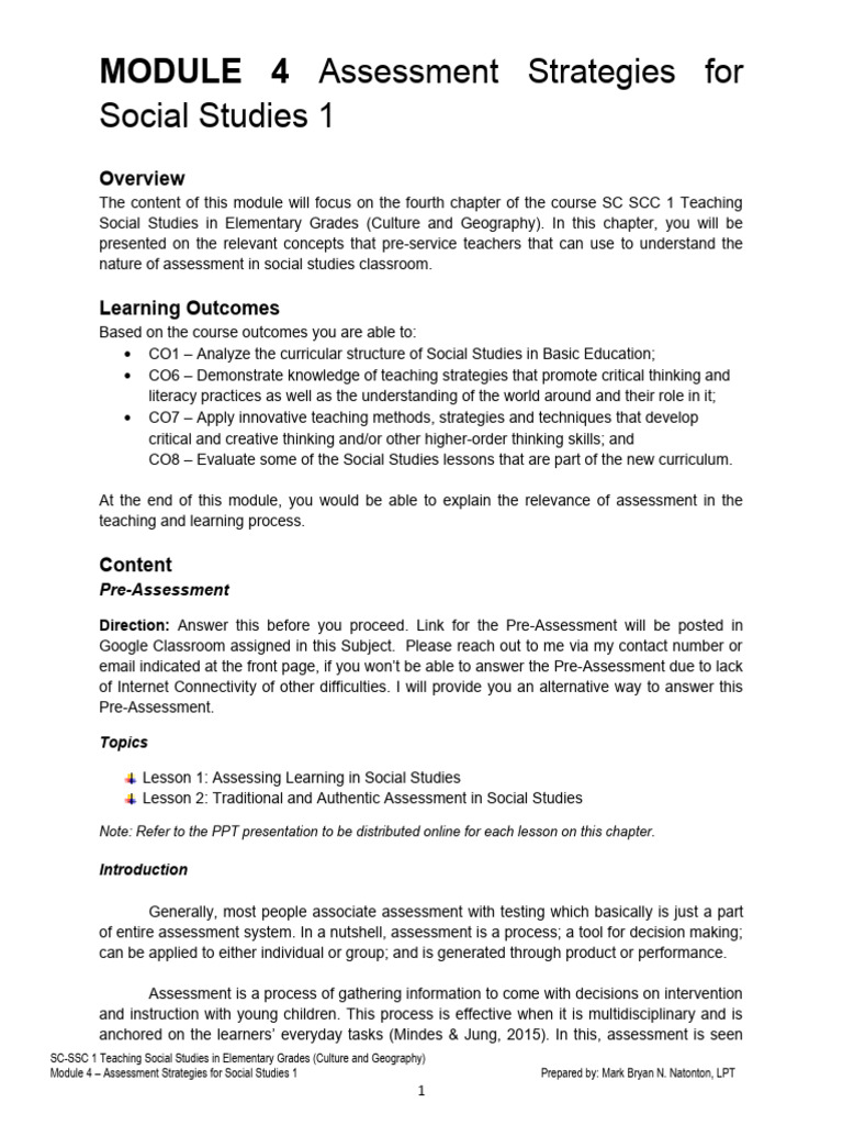 Module 4 Sc Ssc 1 1 Pdf Educational Assessment Learning