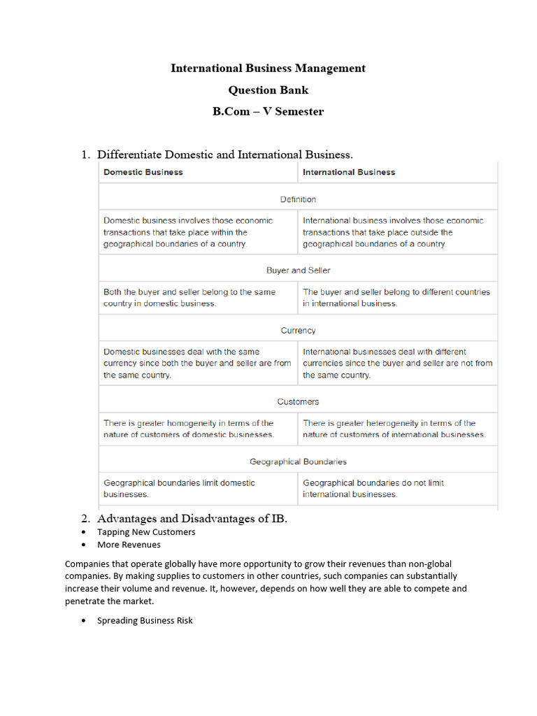 International Business Management Q&A Guide | PDF | Tariff | Exports
