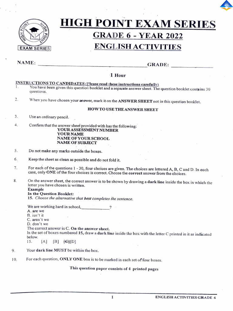 Grade 6 KPSEA Replica High Point English | PDF | Plants