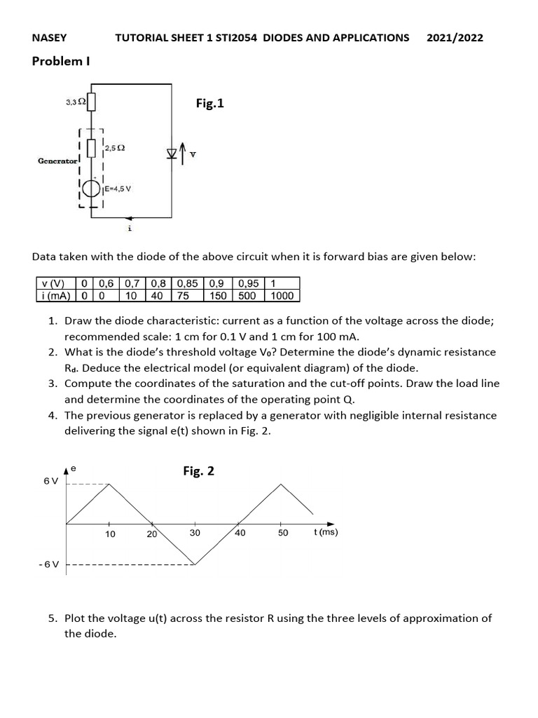 Tutorials Sheet No 1 Phys 2054 Nasey Fev 2022 | PDF | Diode | Electrical Network