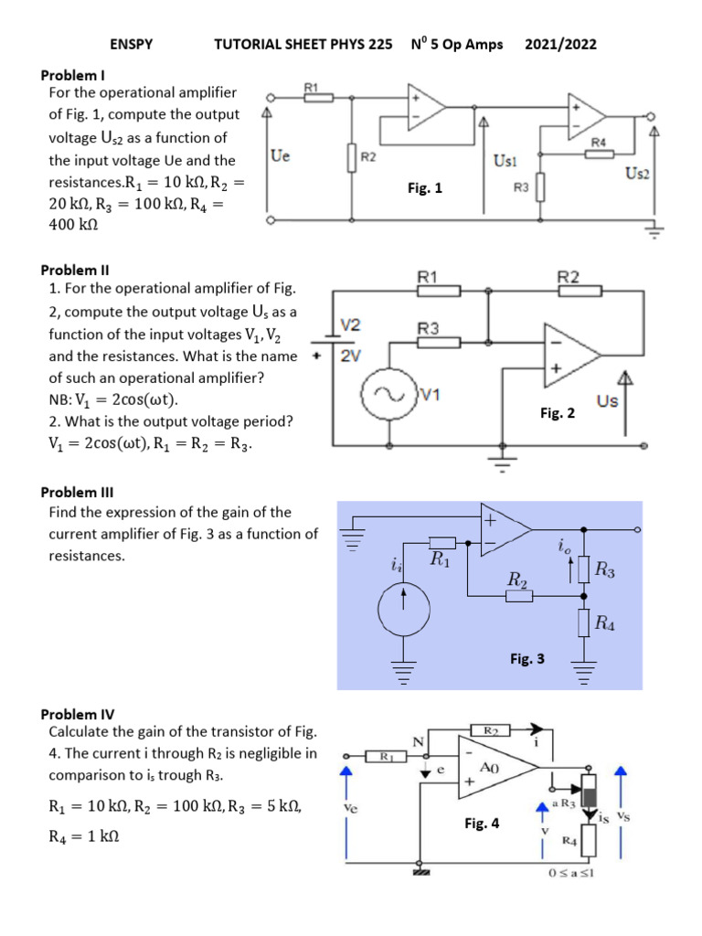 Sti 2054 Tutorial Sheet 5 | PDF | Operational Amplifier | Amplifier