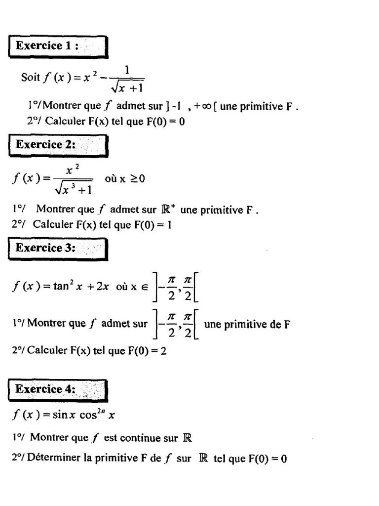 Exercices de Primitives | PDF