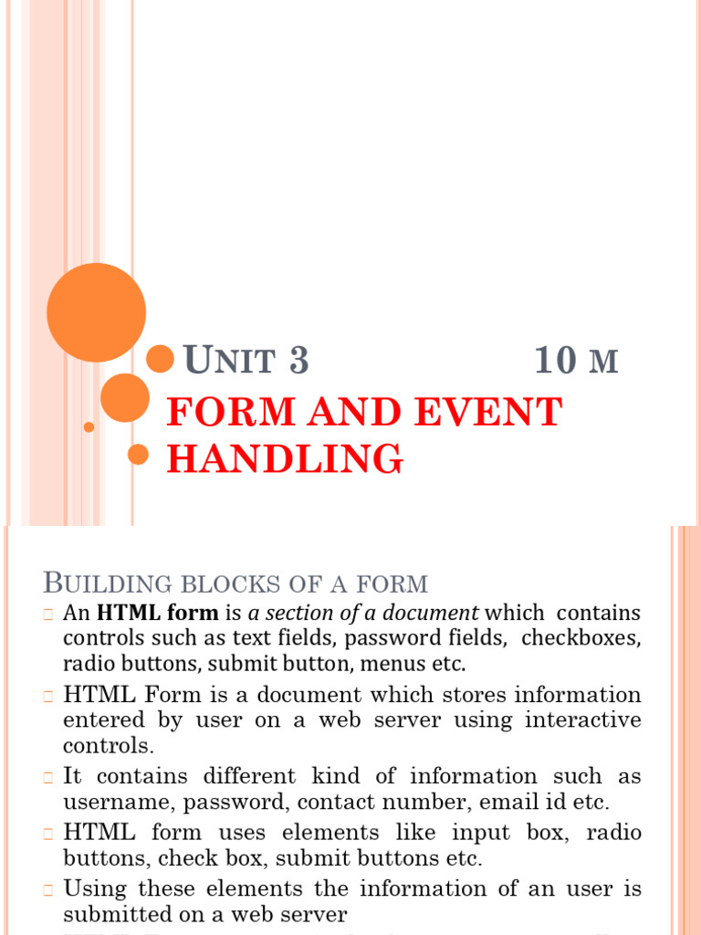 Unit-3 Form and Event Handling | Download Free PDF | Html | World Wide Web