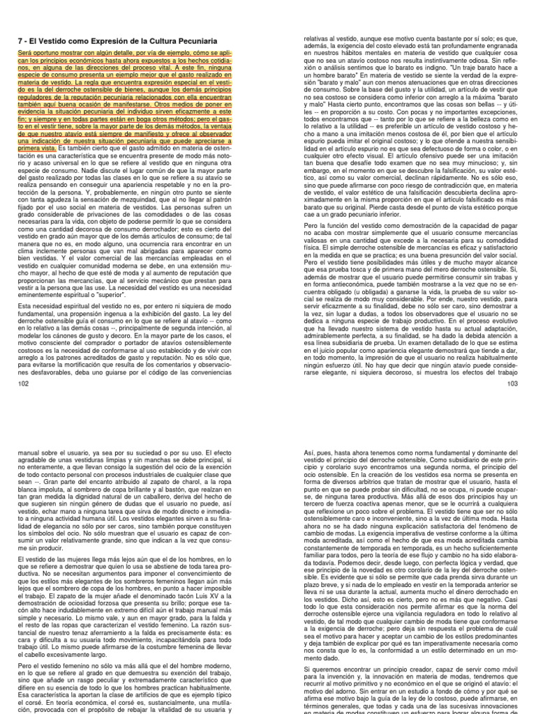 7 - El Vestido Como Expresión de La Cultura Pecuniaria | PDF | Mujer | Moda