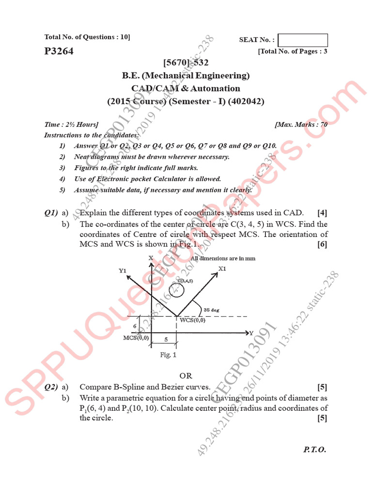 Be - Mechanical Engineering - Semester 7 - 2019 - November - Cad Cam Automation Cadcampattern ...