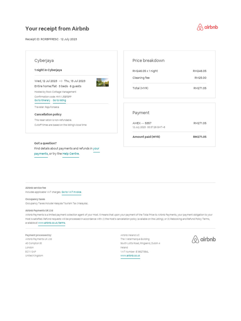 Your Airbnb Receipt-1 | PDF | Receipt | Airbnb