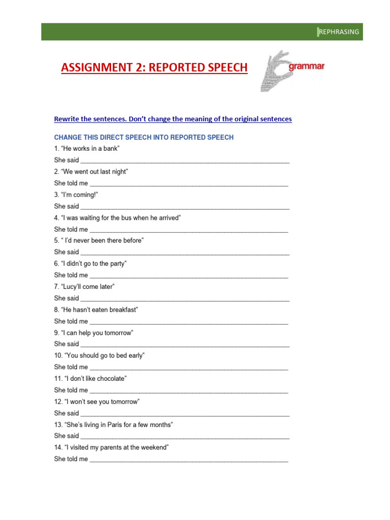 A2 Reported Speech 1 | PDF | Cuisine