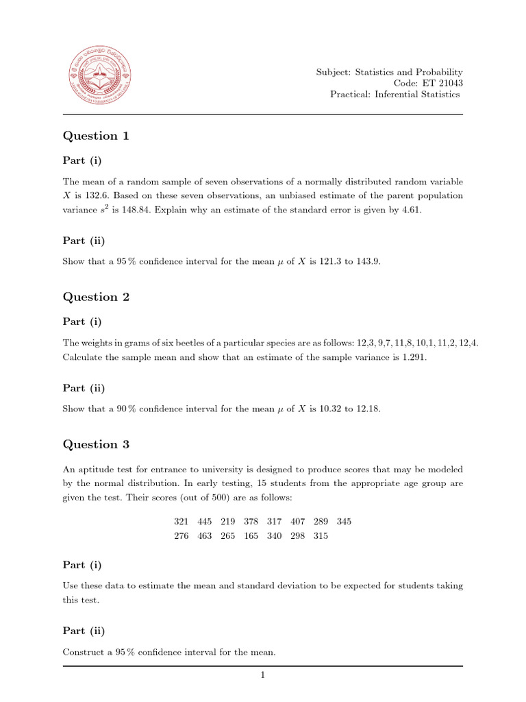 Self Study | PDF | Statistics | Variance