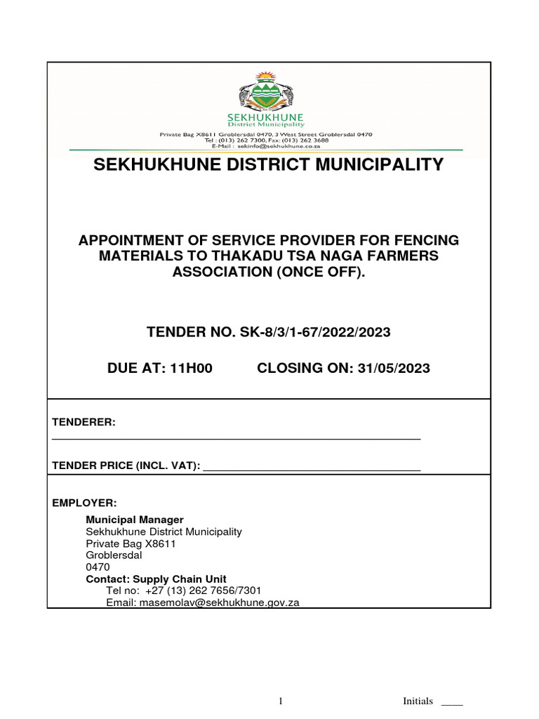 Bid Document For Farmers Support Project To Thakadu Tsa Naga (Once Off ...