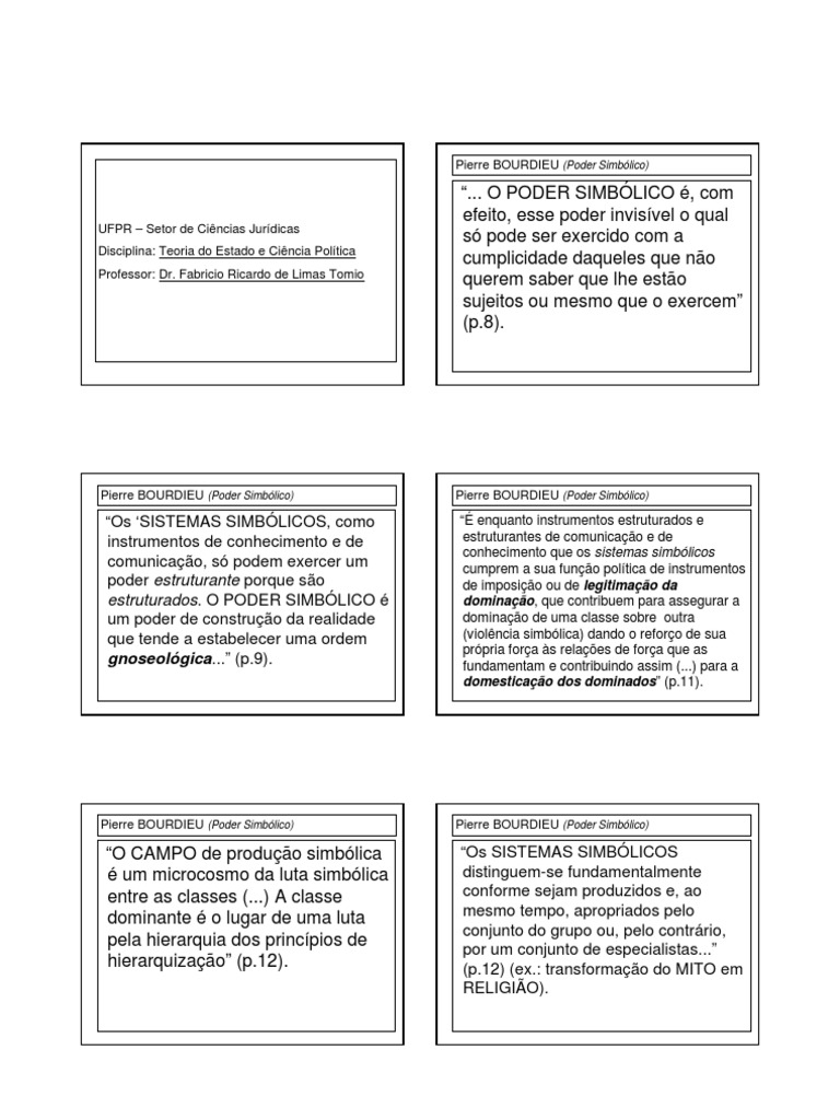8 Slides Pierre Bourdieu - O Poder Simblico | PDF | Poder (social e ...
