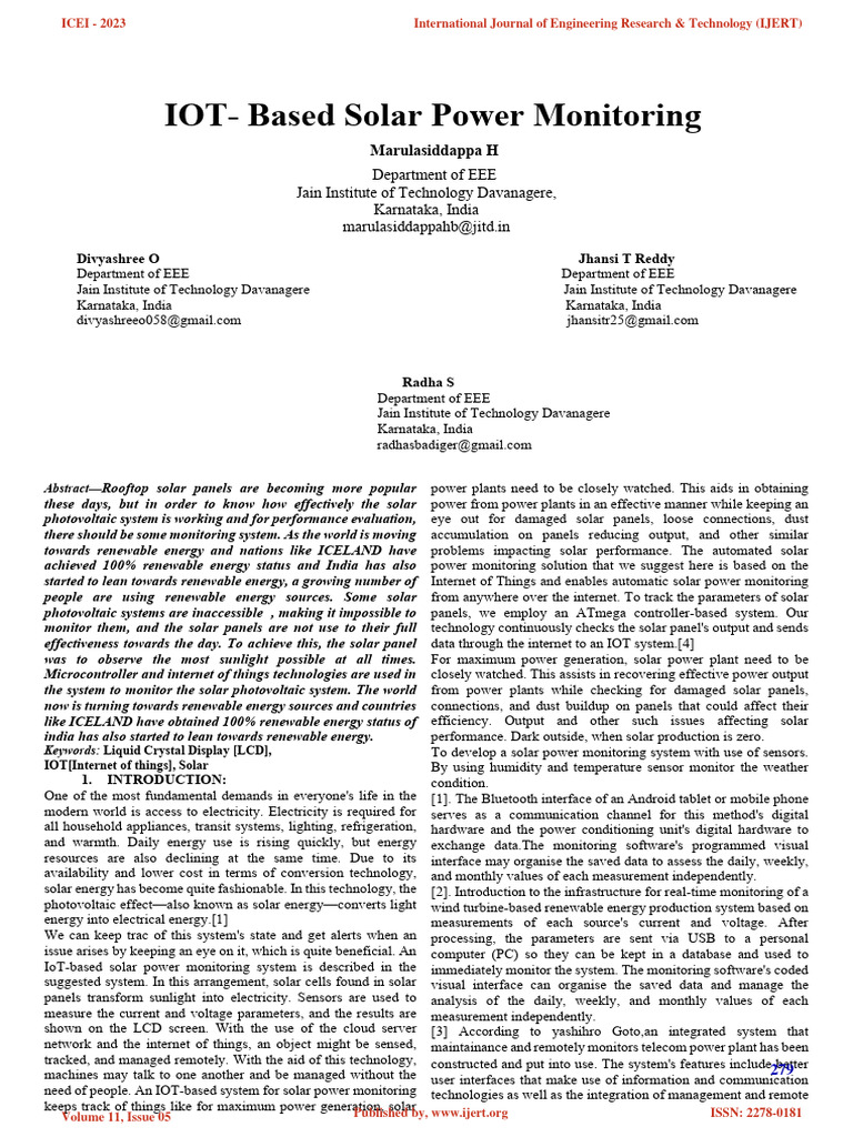 Iot Based Solar Power Monitoring Ijertconv11is05049 Pdf