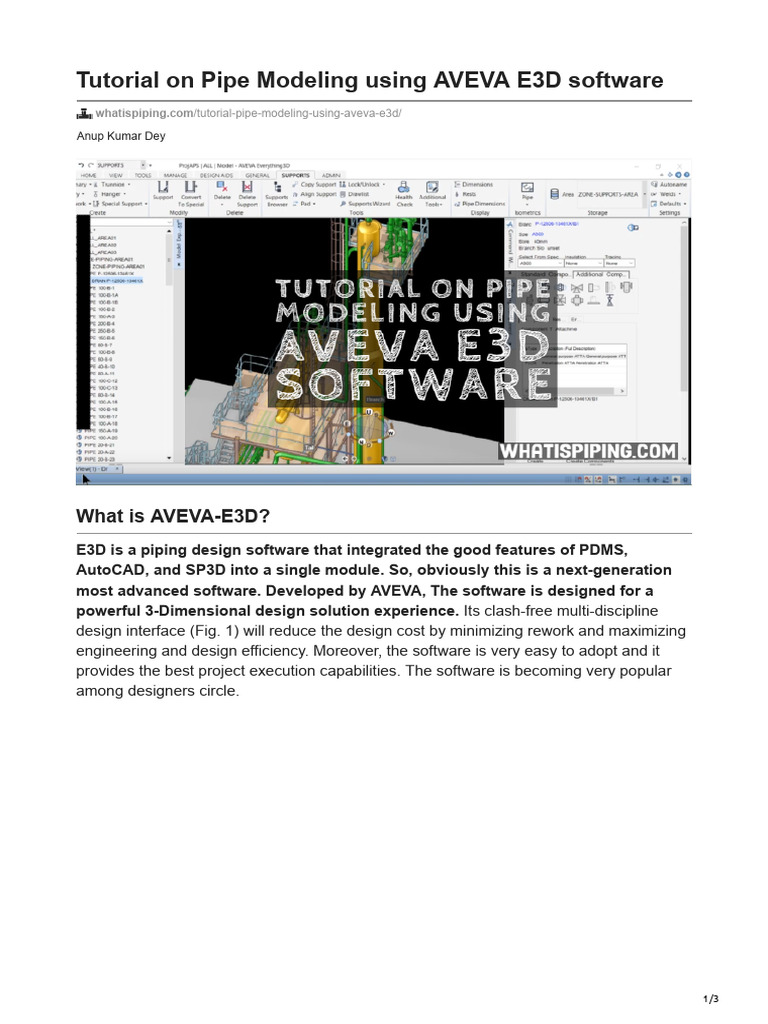 Tutorial On Pipe Modeling Using AVEVA E3D Software | PDF | Software ...