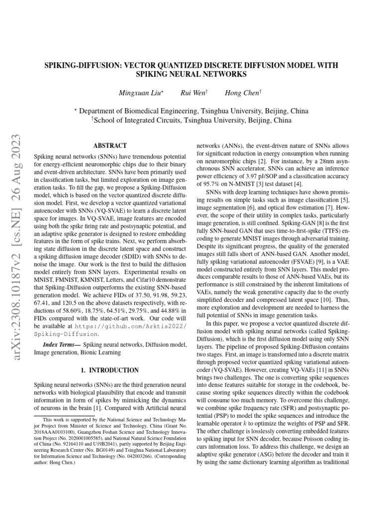 Spiking-Diffusion Vector Quantized Discrete Diffusion Model With Spiking Neural Networks | PDF ...