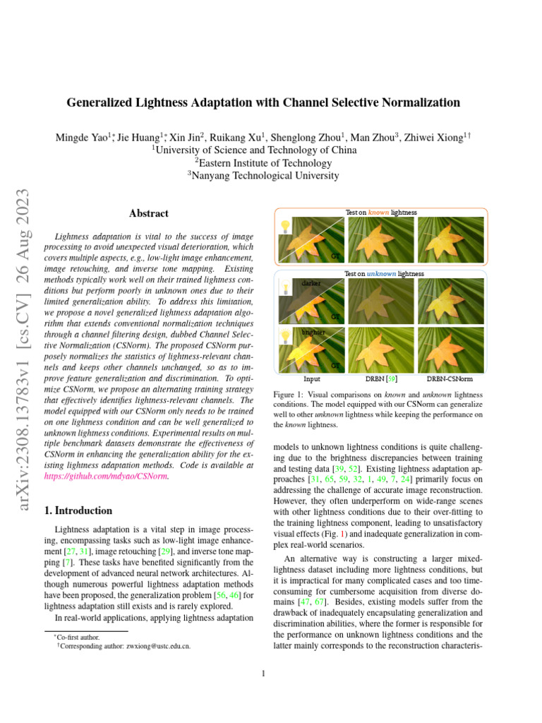 Generalized Lightness Adaptation With Channel Selective Normalizationy ...