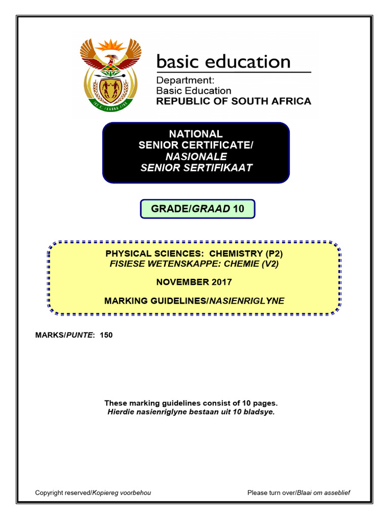 Physical Sciences P2 Grade 10 Nov 2017 Memo Afr & Eng | PDF ...