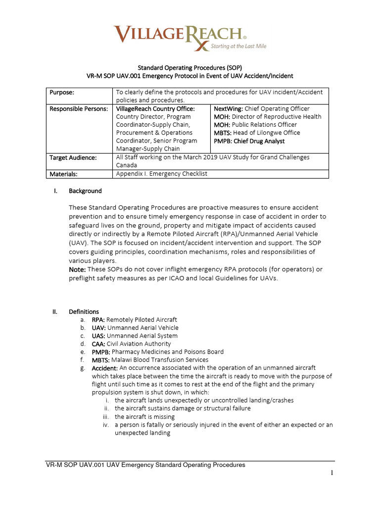 Emergency SOP | PDF | Unmanned Aerial Vehicle | Emergency