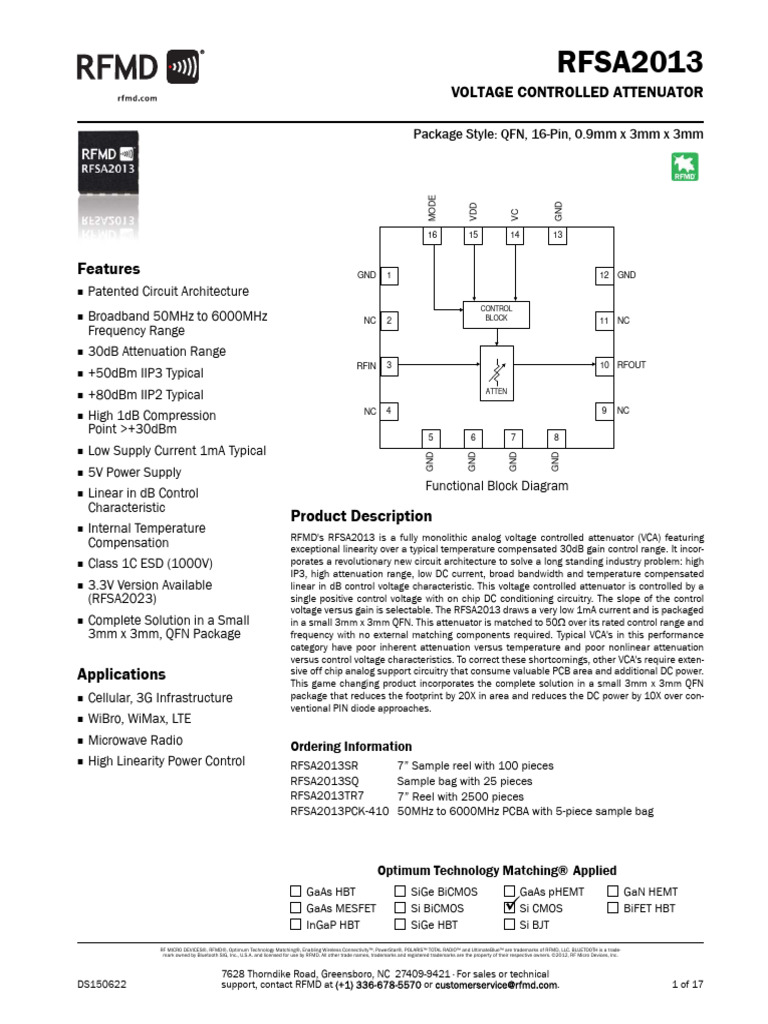 Rfsa2013 Product Data Sheet | PDF | Electrical Engineering ...