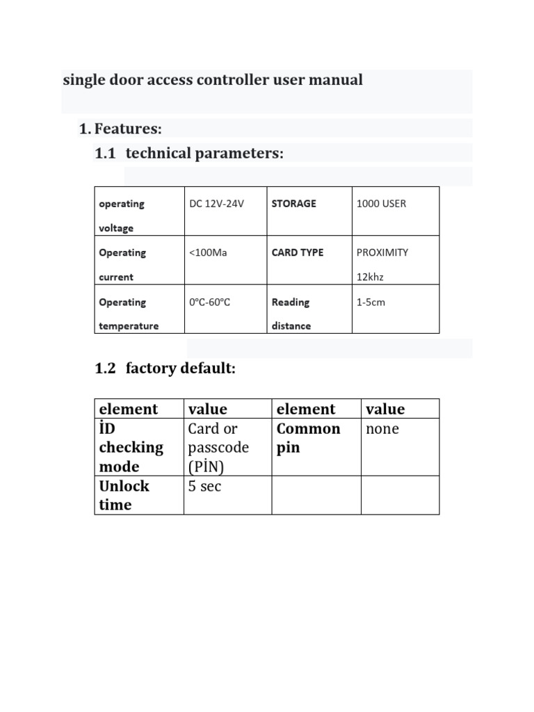single door access controller user manual | PDF | Electricity ...
