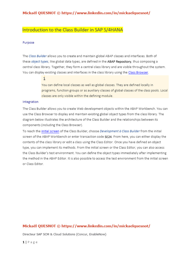 Introduction to the Class Builder in SAP S4HANA.docx | PDF | Class (Computer Programming ...