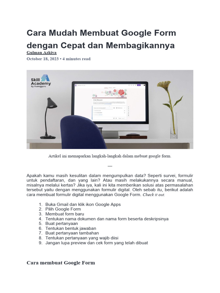 Cara Mudah Membuat Google Form Dengan Cepat Dan Membagikannya | PDF