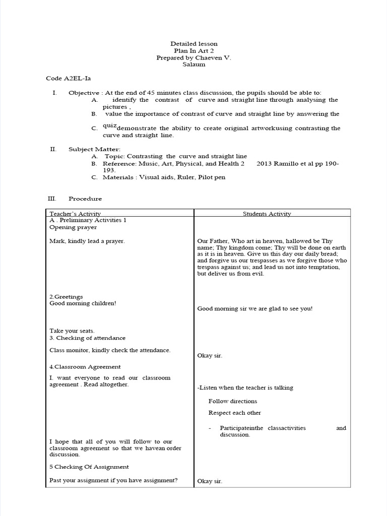 PDF Detailed Lesson Plan Art A | PDF | Language Arts & Discipline