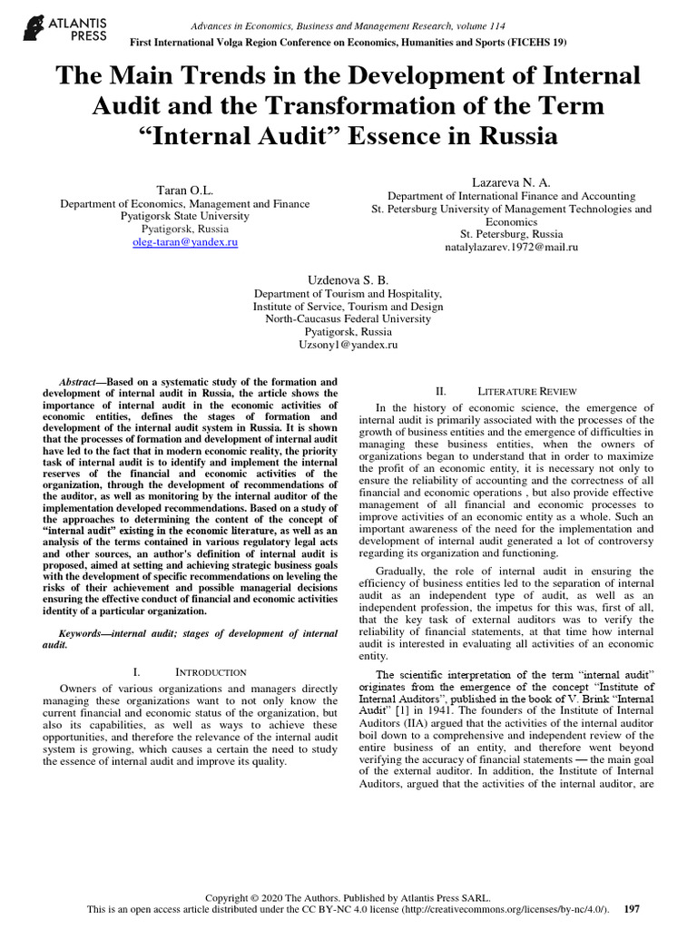 The Main Trends in The Development of Internal Audit and The ...