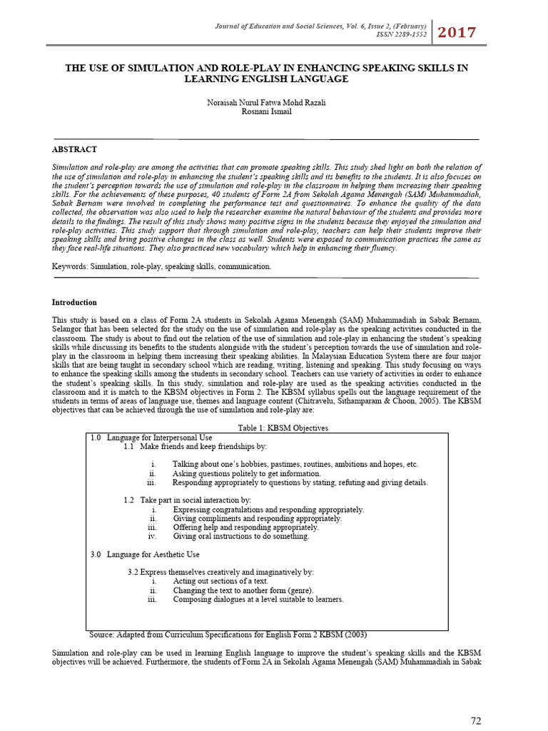 The Use of Simulation and Role-Play in Enhancing Speaking Skills in ... The Use of Simulation and Role-Play in Enhancing Speaking Skills in ...