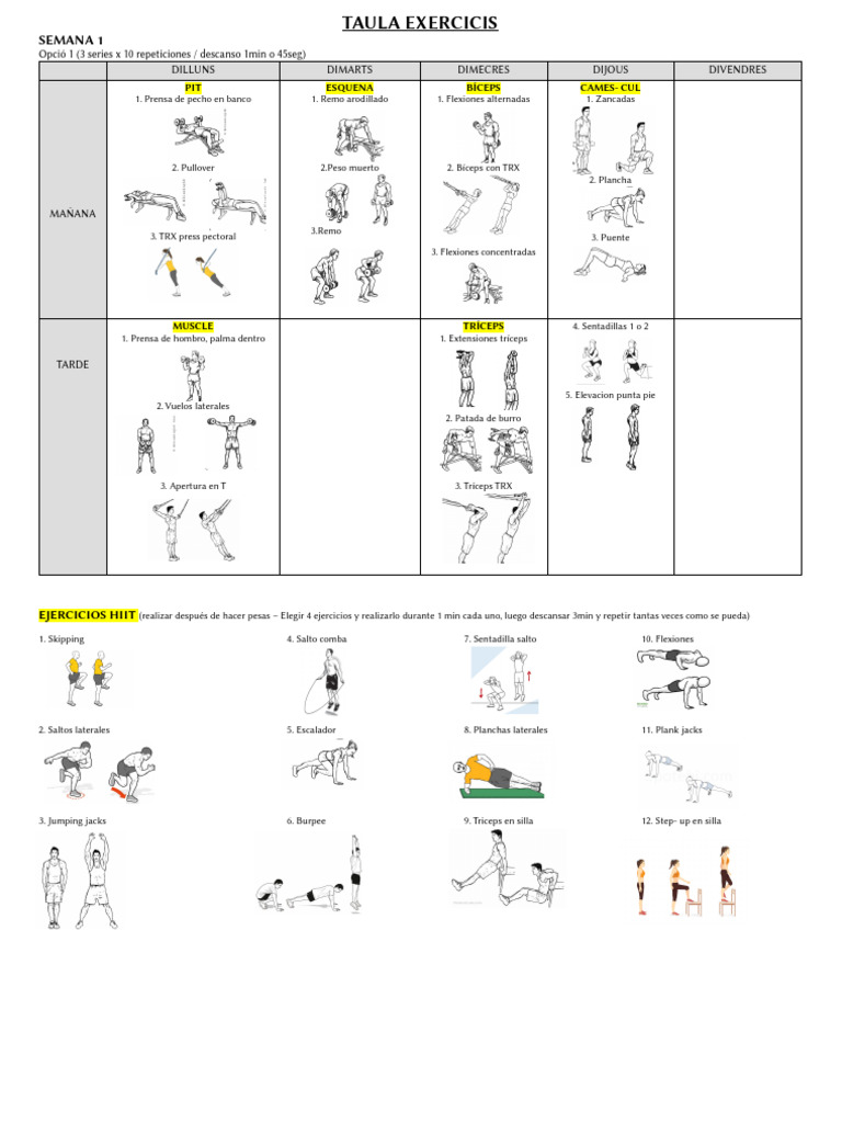 taula exercicis | PDF | Entrenamiento con pesas